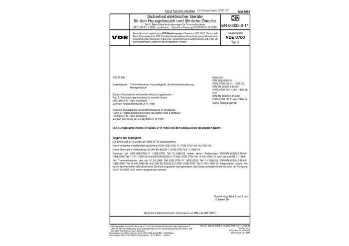 VDE 0700-11-1996*DIN EN 60335-2-11:1996 VDE 0700-11-1996*DIN EN 60335-2 ...