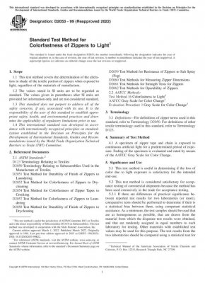 ASTM D2053-99(2022) 拉链耐光色牢度的标准试验方法 标准全文