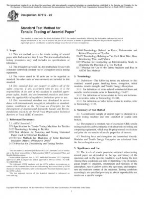 ASTM D7812-22 芳纶纸拉伸试验的标准试验方法 标准全文