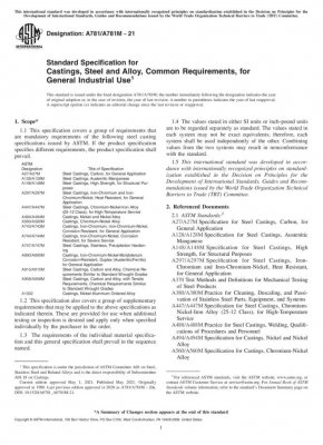 ASTM A781/A781M-21 标准规范铸件 钢和合金 通用要求 一般工业用 标准全文