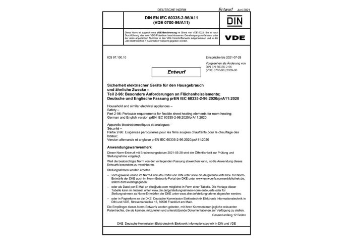 VDE 0700-96 A11 E*DIN EN IEC 60335-2-96 A11:2021-06 VDE 0700-96 A11 E ...