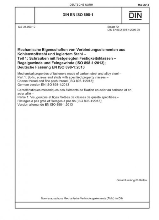 DIN EN ISO 898-1:2013 碳钢和合金钢制紧固件的机械性能.第1部分:具有规定性能等级的螺栓、螺钉和螺柱.粗牙螺纹和细齿节螺纹 ...