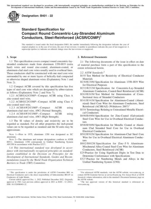 ASTM B401-22 钢芯铝绞线（ACSR/COMP） 标准