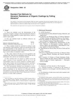 ASTM D968-22 用落砂法测定有机涂层耐磨性的标准试验方法 标准全文