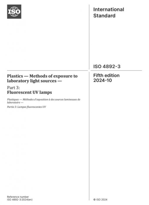 ISO 4892-3:2024 塑料——实验室光源曝露方法 第三部分：荧光紫外线灯 标准