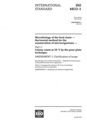 ISO 4833-1:2013/Amd 1:2022 食物链微生物学.微生物计数的水平方法.第1部分:通过倾注板技术在30°C下进行菌落计数 ...