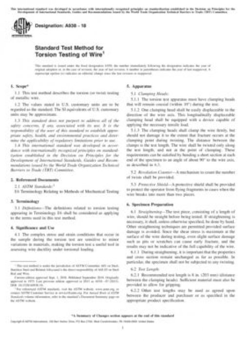 ASTM A938-18 电线扭转试验的标准试验方法 标准