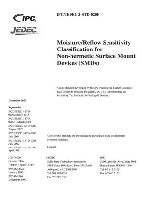 IPC JEDEC J-STD-020F-2022 非密封表面安装器件（SMDS）的湿气/再流敏感性分类 标准全文