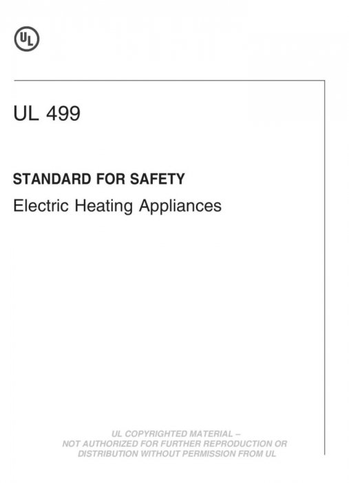 UL 499-2017 电热器具的UL安全标准 (第十四版) 标准
