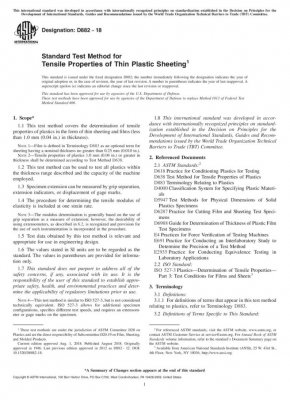 ASTM D882-18 塑料薄板拉伸性能的标准试验方法 标准全文