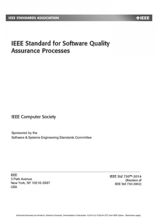 IEEE Std 730-2014 软件质量保证过程的 IEEE 标准 标准