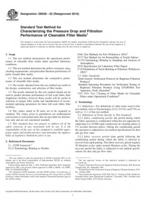 ASTM D6830-02(2016) 用于表征可清洗过滤介质的压降和过滤性能的标准测试方法 标准全文
