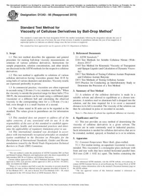 ASTM D1343-95(2019) 通过球滴法测定纤维素衍生物的粘度的标准试验方法 标准全文