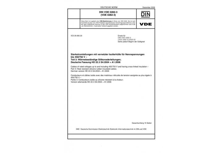 VDE 0282-3-2006*DIN VDE 0282-3:2006 VDE 0282-3-2006*DIN VDE 0282-3:2006 标准