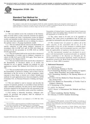 ASTM D1230-22a 服装纺织品的易燃性的标准测试方法 标准全文