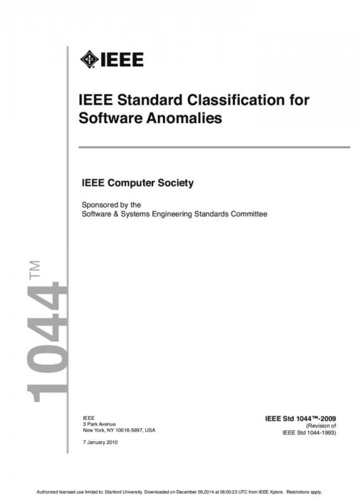 IEEE Std 1044-2009 软件异常的 IEEE 标准分类 标准