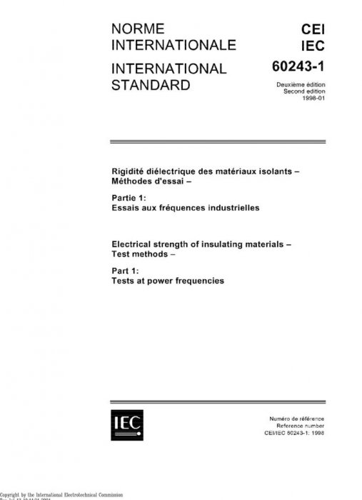 IEC 60243-1:1988 固体绝缘材料的介电强度试验方法.第1部分:在市电频率下的试验 标准