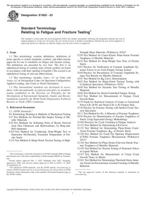 ASTM E1823-23 与疲劳和断裂试验有关的标准术语 标准全文