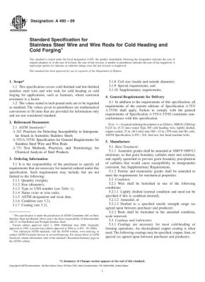 ASTM A493-09 冷镦和冷锻不锈钢钢丝的标准规范 发布历史