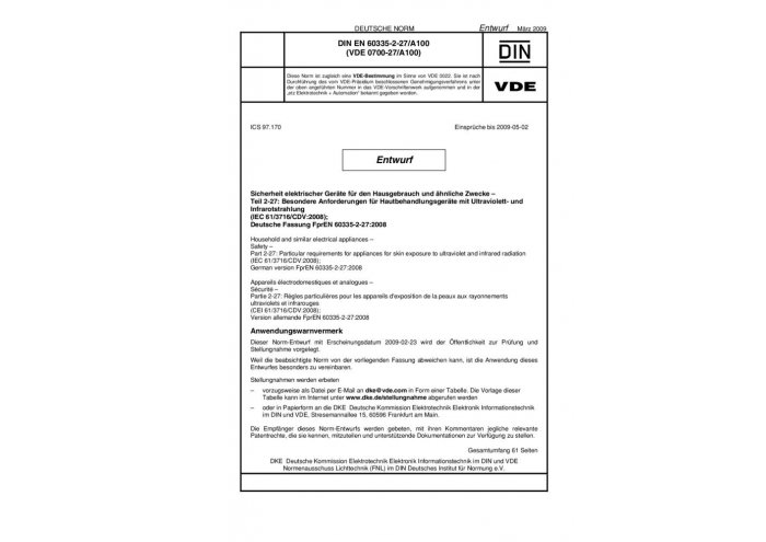 VDE 0700-27 A100 E*DIN EN 60335-2-27 A100:2009-03 VDE 0700-27 A100 E ...