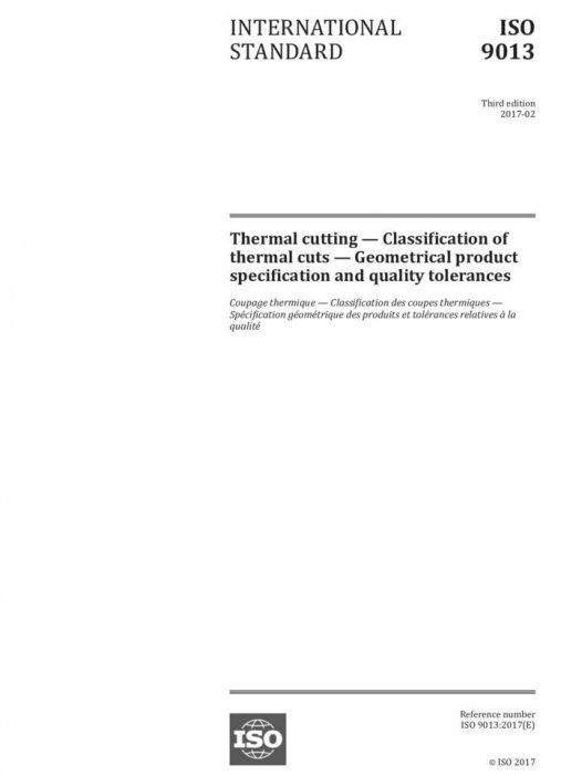 ISO 9013:2017 热切割. 热切割分类. 几何产品规格和品质公差 标准