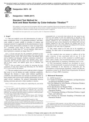 ASTM D974-22 用颜色指示剂滴定法测定酸碱值的标准试验方法 标准全文