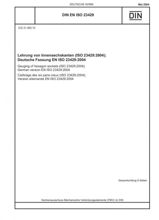 DIN EN ISO 23429:2004-05 六角套筒的测量 标准