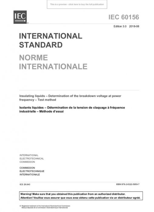 IEC 60156:2018 绝缘液体.工频击穿电压的测定.试验方法 标准