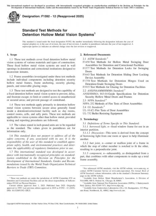 ASTM F1592-12(2025) 滞留空心金属视觉系统的标准试验方法 标准