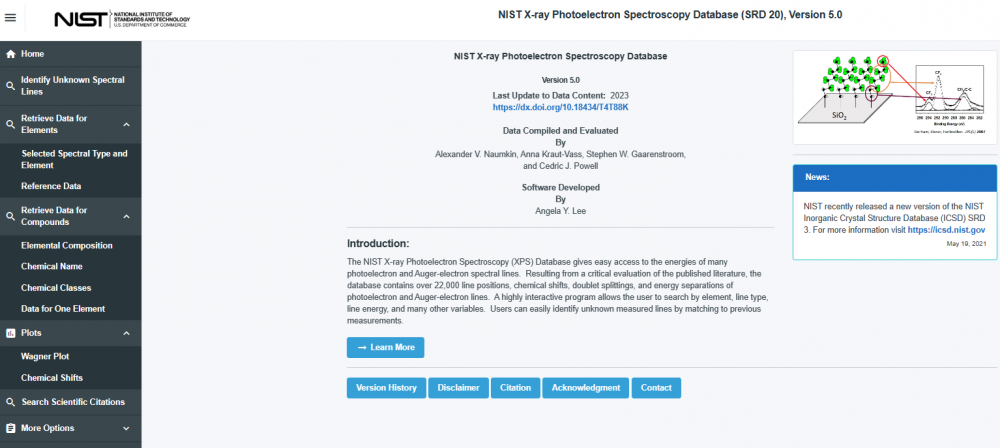 NIST XPS数据库更新（Version 5.0）