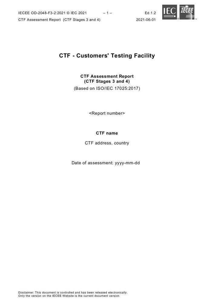 IECEE OD-2048-F3-2-2021 CTF评估报告（CTF阶段3和4） 标准全文