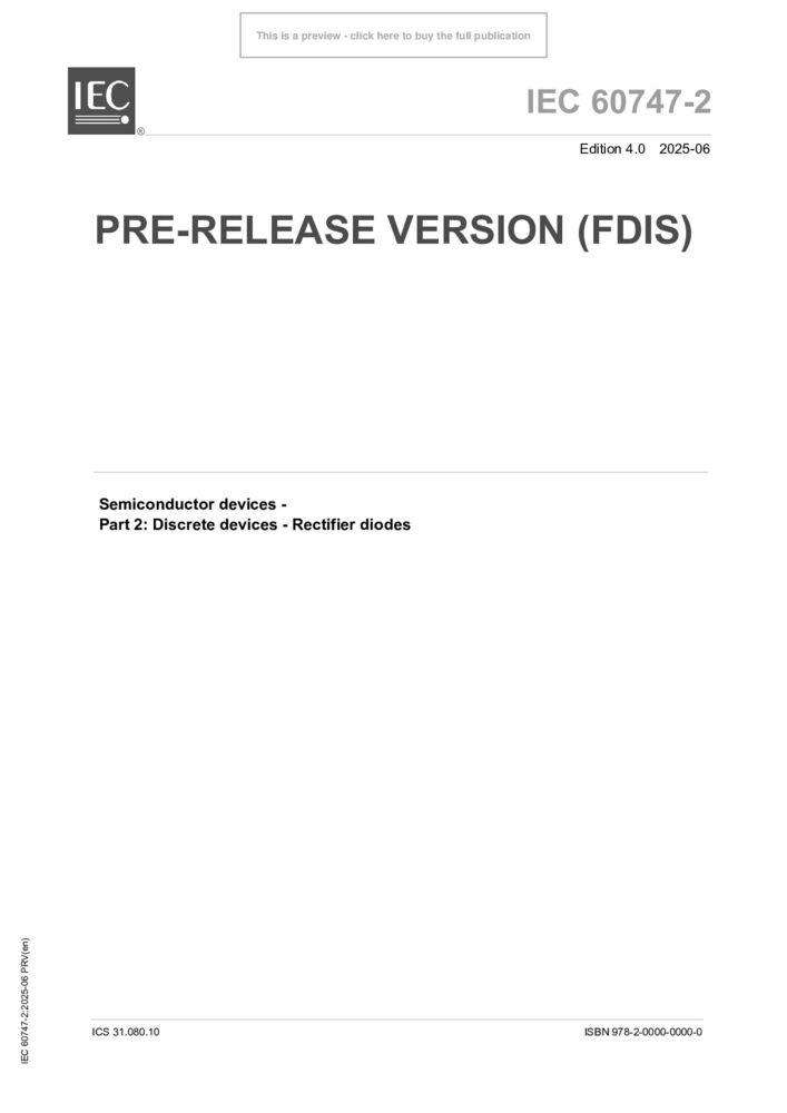 IEC 60747-2:2025 PRV 半导体器件 第2部分:分立器件 整流二极管 标准全文