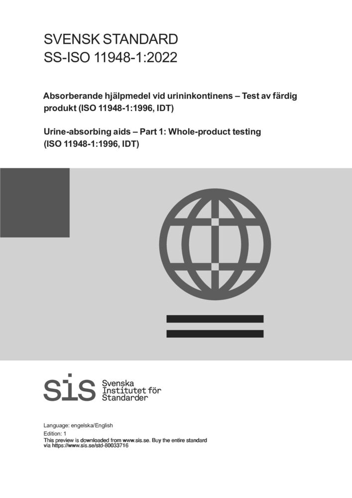 SS-ISO 11948-1:2022 尿吸收辅助品 第一部分：整机试验（ISO 11948-1:1996 等同采用） 标准全文