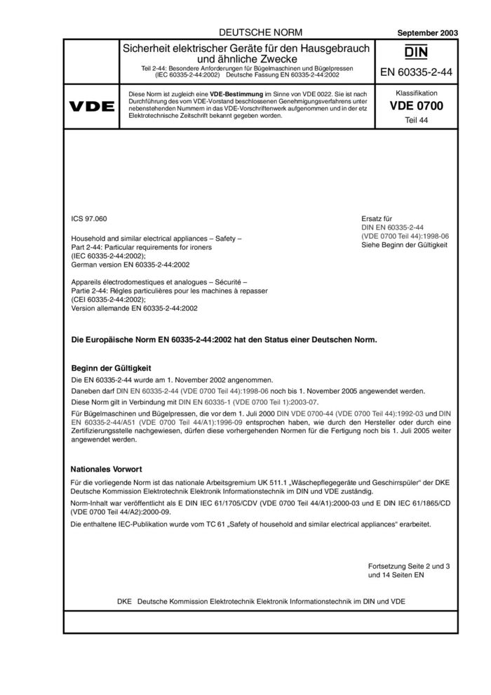 VDE 0700-44-2003*DIN EN 60335-2-44:2003 VDE 0700-44-2003*DIN EN 60335-2 ...