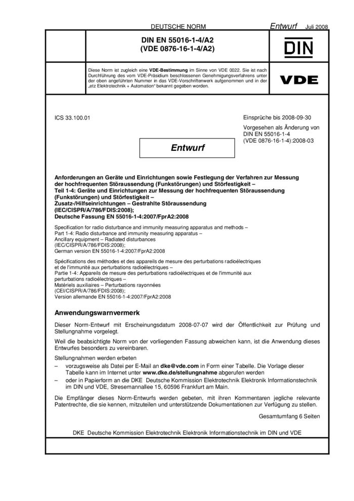 VDE 0876-16-1-4 A2 E DIN EN 55016-1-4 A2:2008-07 VDE 0876-16-1-4 A2 E ...