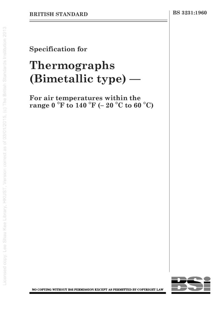 BS 3231:1960(2000) 热成像仪规范（双金属型）— 适用于 0 °F 至 140 °F（– 20 °C 至 60 °C）范围内的 ...