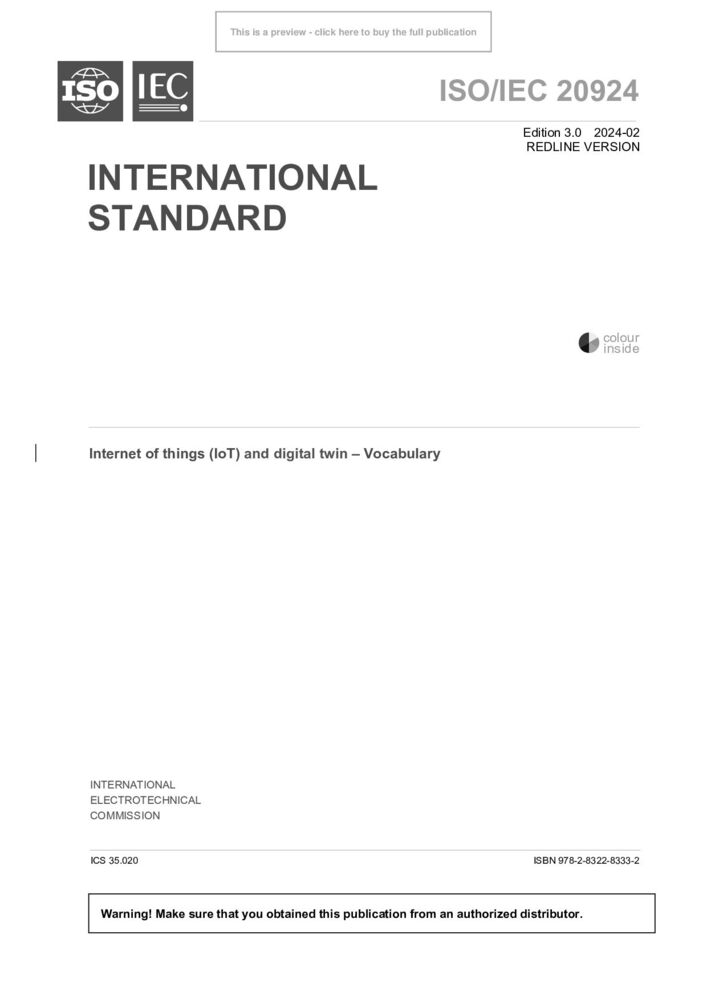 ISO/IEC 20924:2024 RLV 物联网与数字孪生——词汇 标准全文
