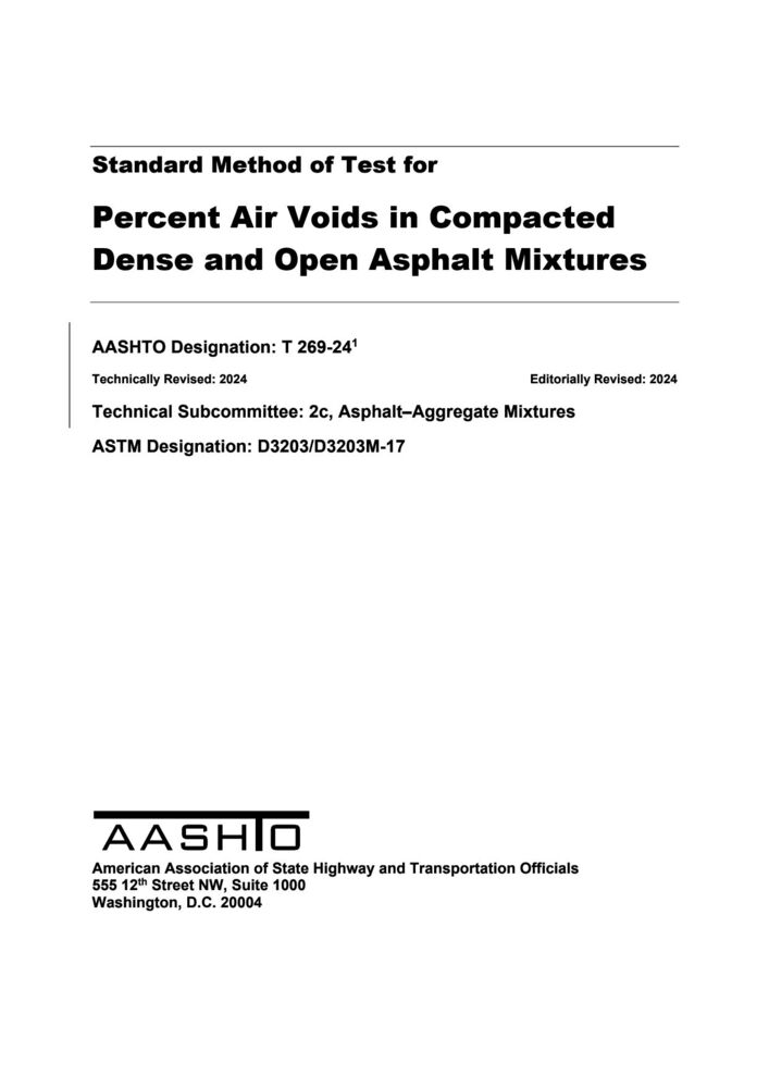 AASHTO T 269-2024 沥青混合料空隙率测定方法 标准全文