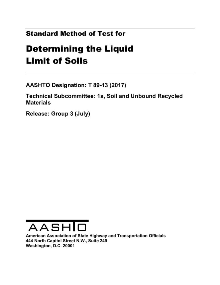 AASHTO T 89-2013(R2017) 测定土壤液限的标准试验方法 标准全文