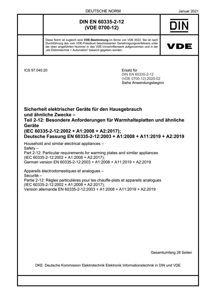 DIN EN 60335-2-12 (VDE 0700-12):2021-01 Sicherheitsstandard für ...