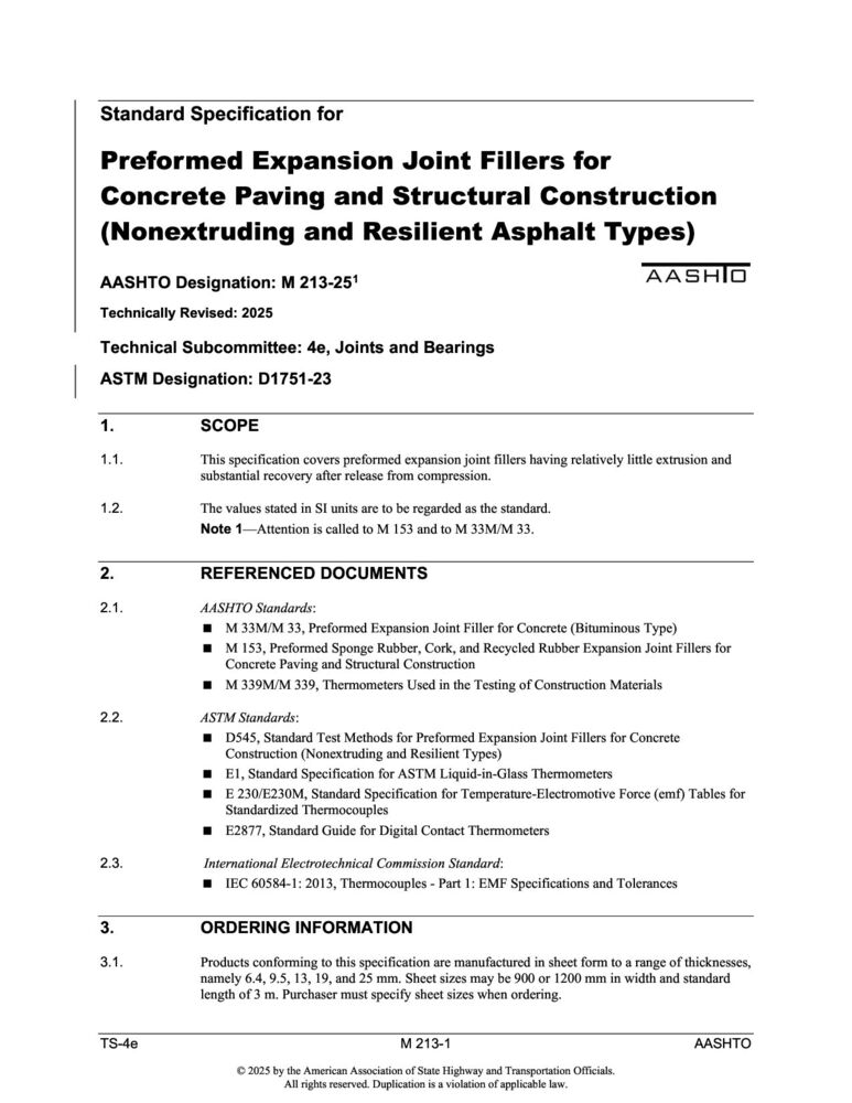 AASHTO M213-251预成型伸缩缝填料标准解读与应用指南