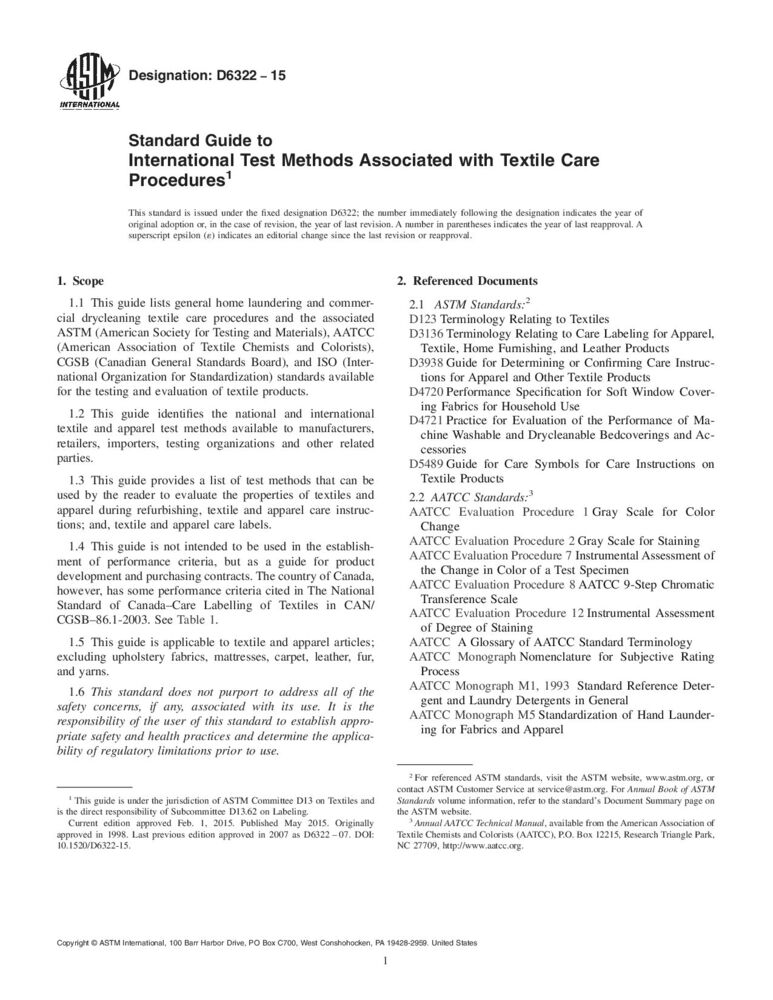 ASTM D6322-15 联合纺织护理程序的国际试验方法用标准指南 标准全文