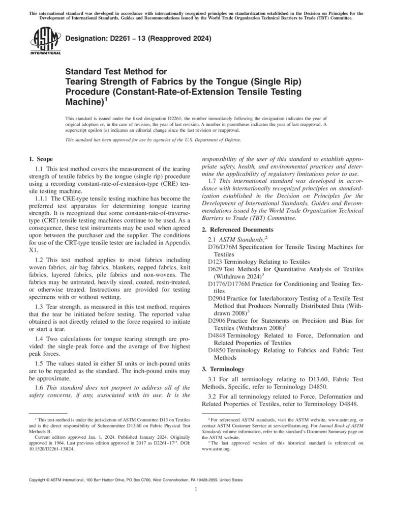 ASTM D2261织物舌形撕裂强度测试方法解析