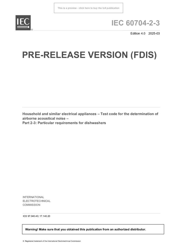 IEC 60704-2-3:2025 PRV 家用和其他类似电气设备—空气中声学噪声测定的试验规范—第2-3部分：特定要求 标准全文