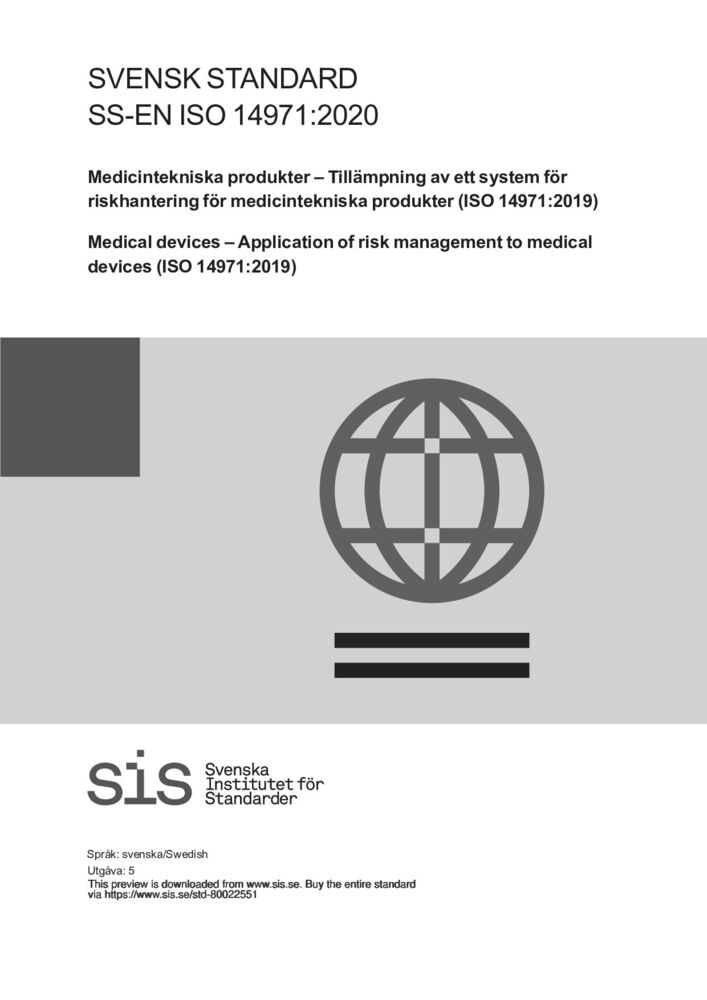 SS-EN ISO 14971:2020 医疗设备 医疗器械风险管理的应用（ISO 14971:2019） 标准全文