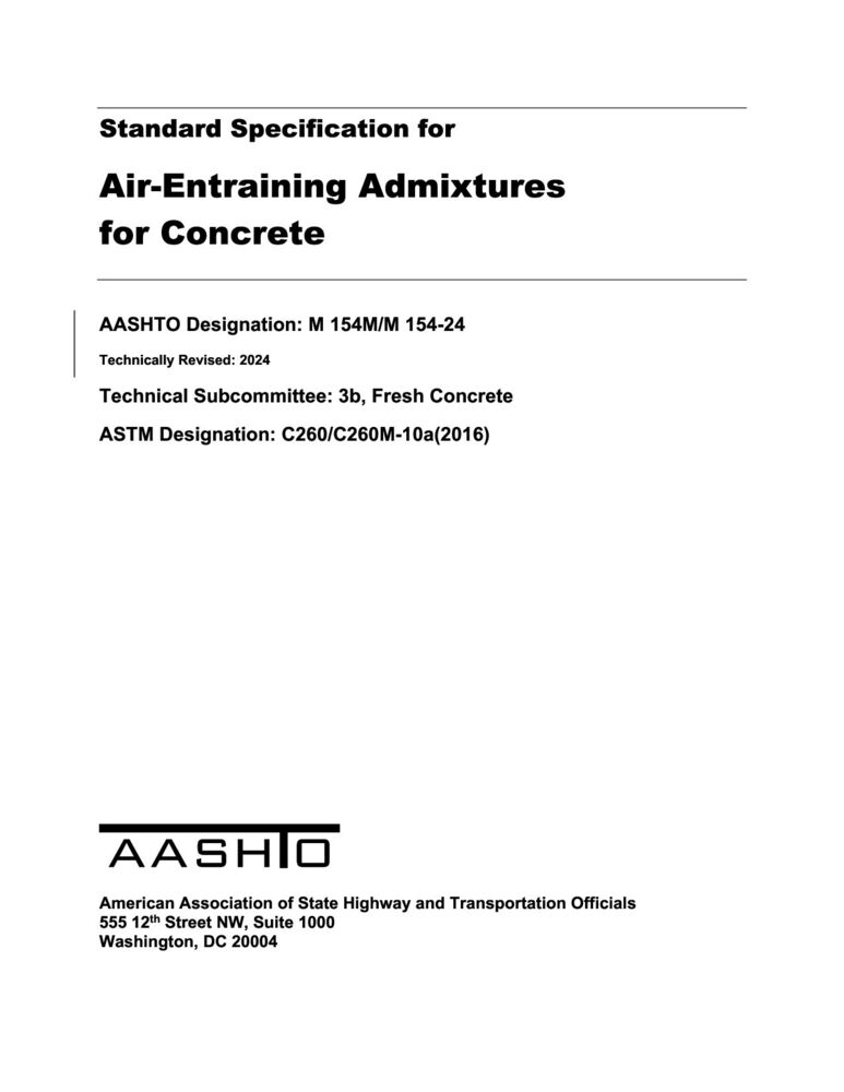 AASHTO M 154M/M 154-2024 混凝土引气剂标准规范 标准全文