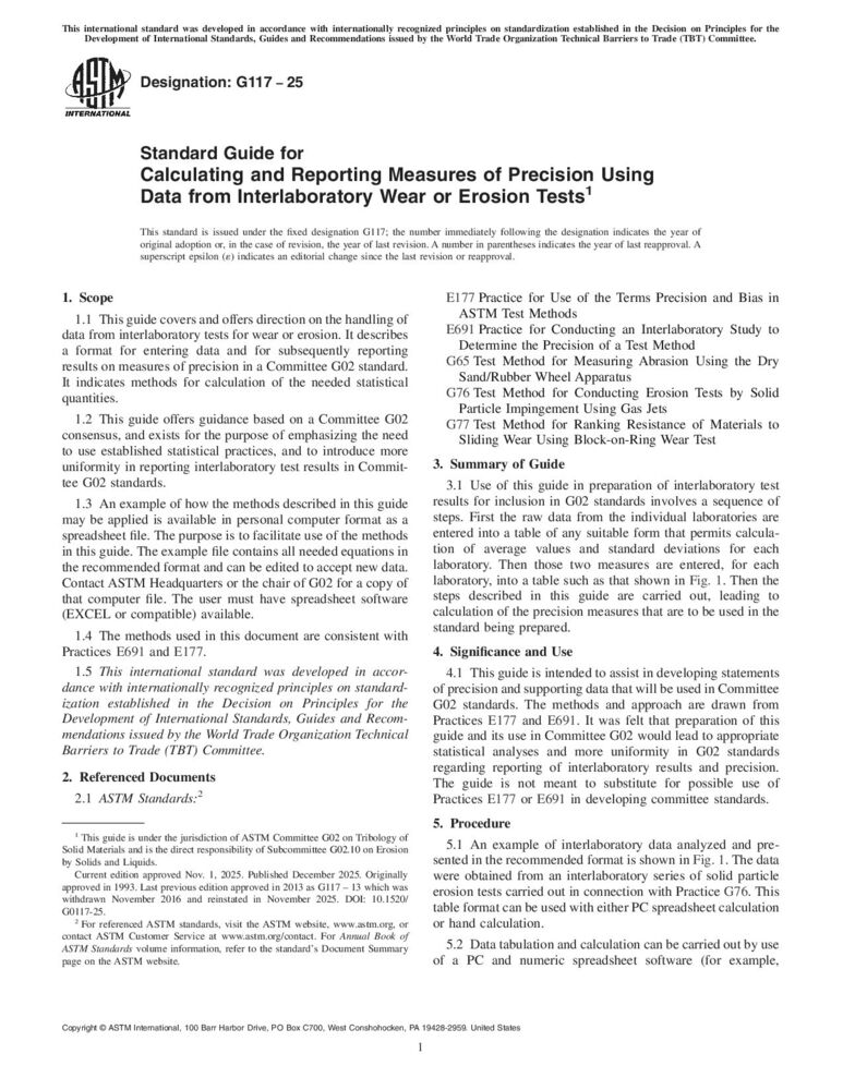 ASTM G117-25标准解读：磨损与冲蚀实验室间测试精度计算指南