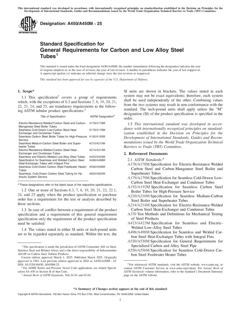 ASTM A450/A450M-25 碳和低合金钢管一般要求的标准规范 被谁引用