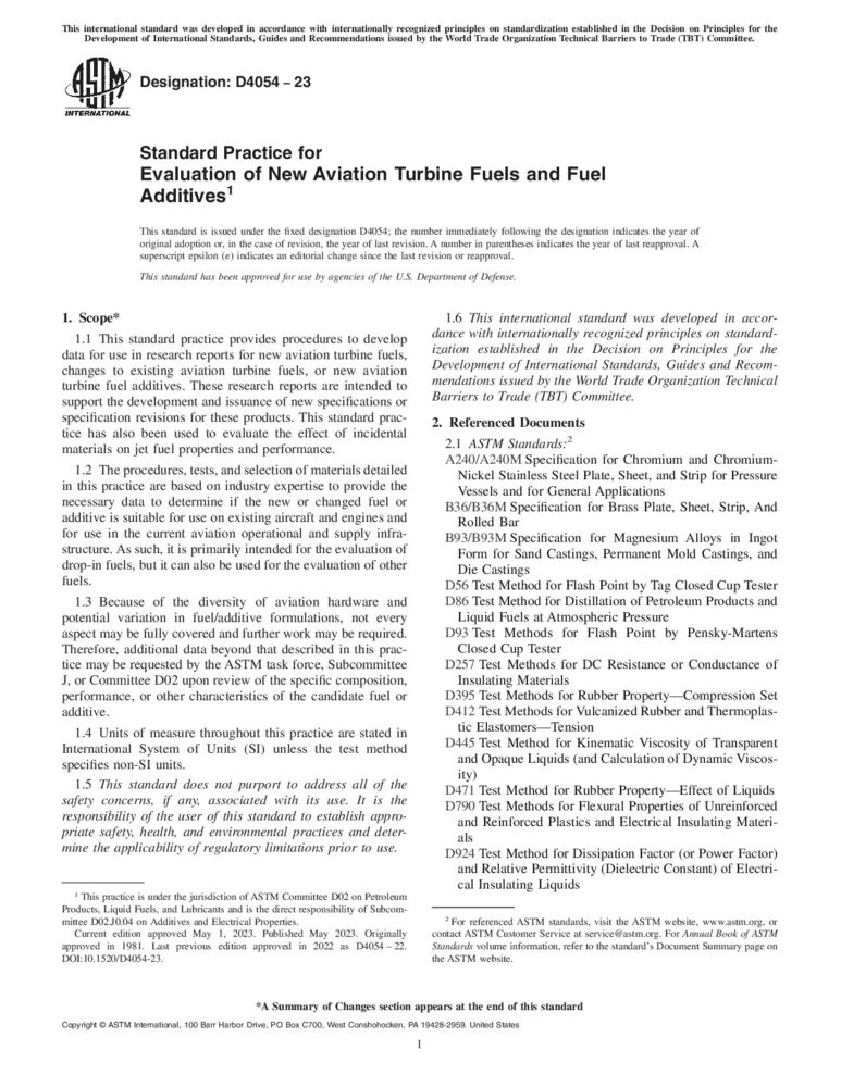 ASTM D4054-23 新航空涡轮燃料和燃料添加剂评价的标准实施规程 标准