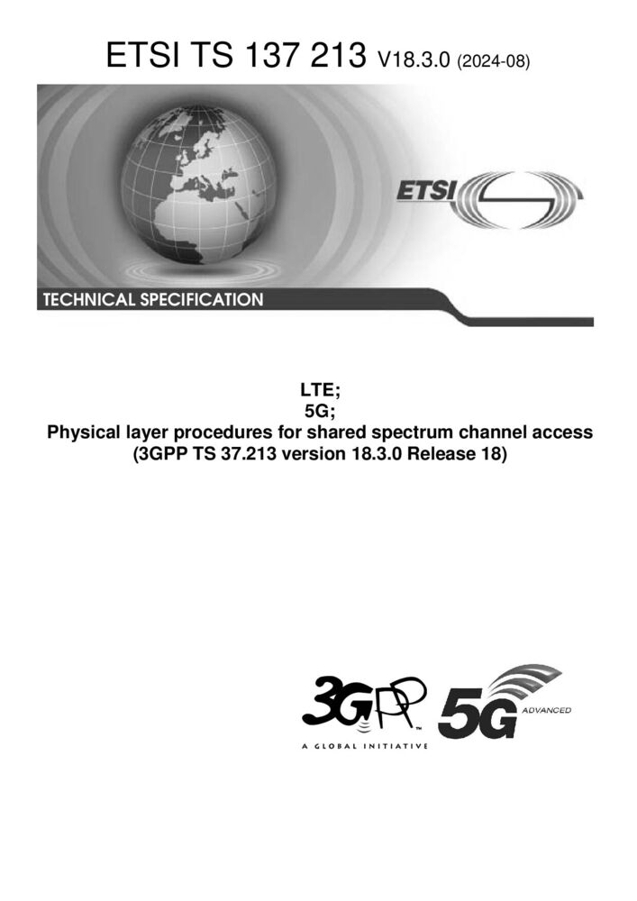 ETSI TS 137 213-2024 LTE 5G 共享频谱信道接入的物理层程序（3GPP TS 37.213 版本 18.3.0 发行版 ...